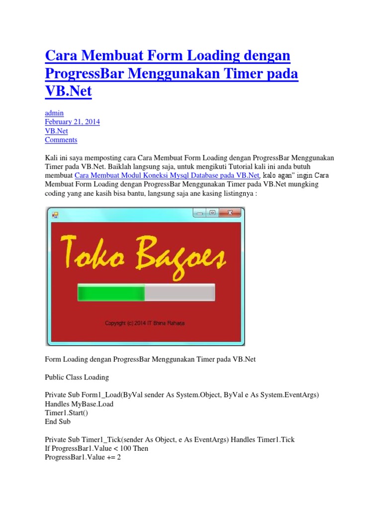 Cara Membuat Form Loading Dengan ProgressBar Menggunakan Timer Pada VB | PDF