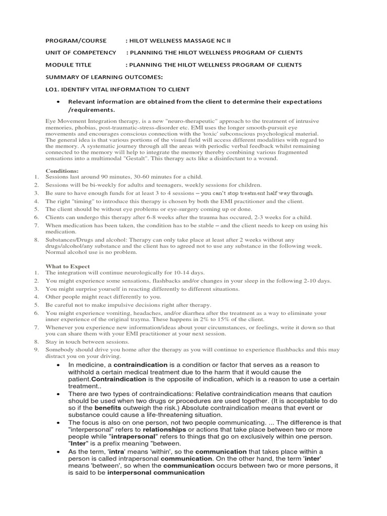 CBLM Hilot | PDF | Massage | Mind