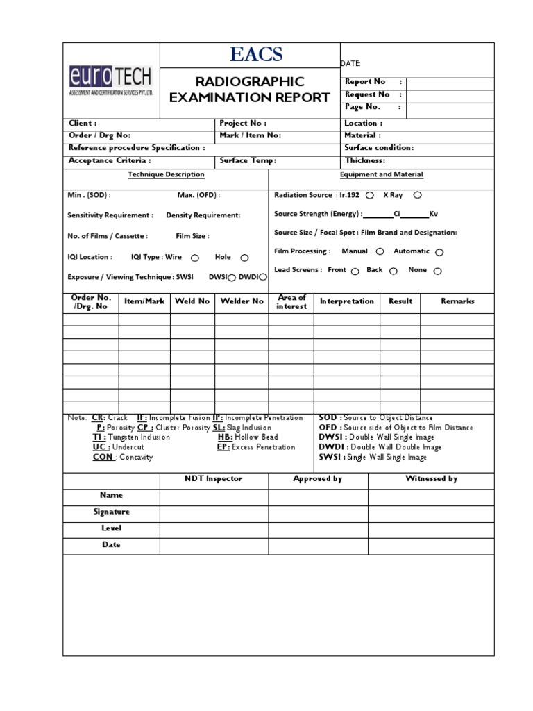 Radiographic Examination Report: Date | PDF | Radiography | Welding