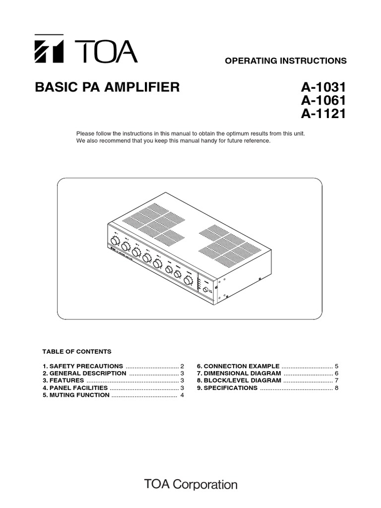 TOA Amplifier | PDF | Microphone | Electrical Connector