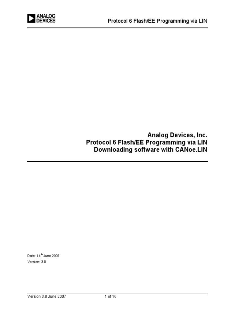 Analog Devices, Inc. Protocol 6 Flash/Ee Programming Via Lin ...