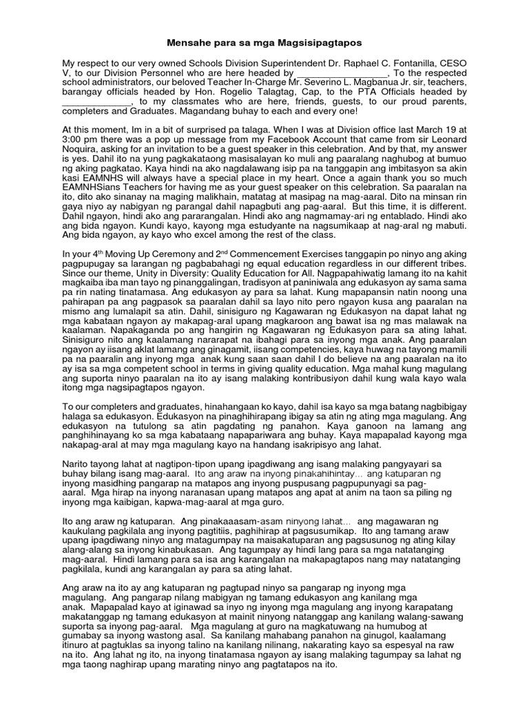 Mensahe para Sa Mga Magsisipagtapos-1 | PDF