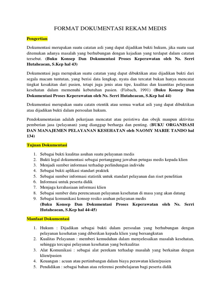 Format Dokumentasi Rekam Medis | PDF