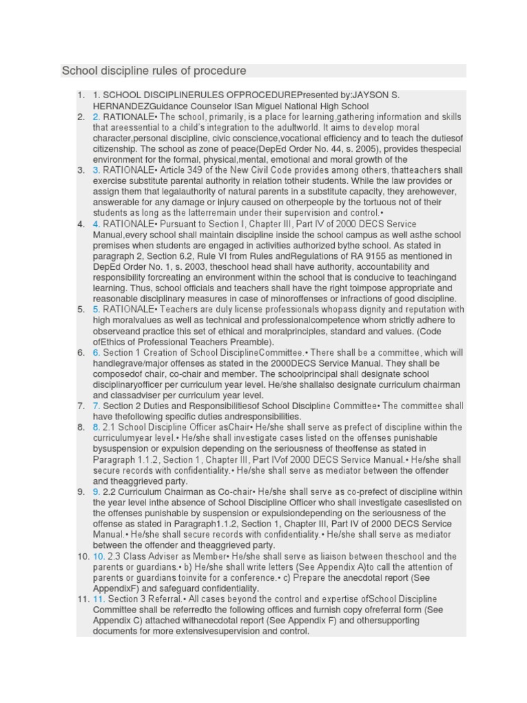 School Discipline Rules and Procedures | PDF | Juvenile Court | Teachers