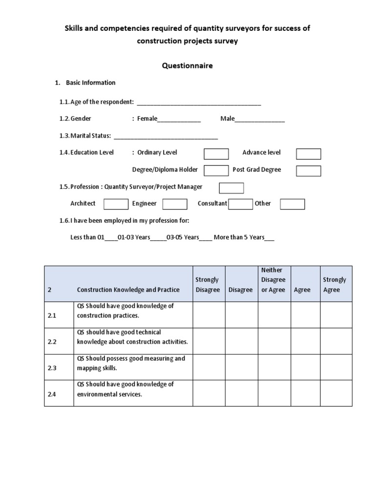 Skills and Competencies Required of Quantity Surveyors For Success of ...