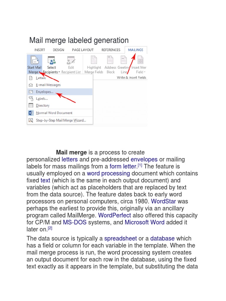 Mail Merge Labeled Generation: Letters Envelopes Form Letter Word ...