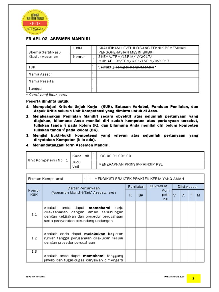 FR-APL-02 Asesmen Mandiri | PDF
