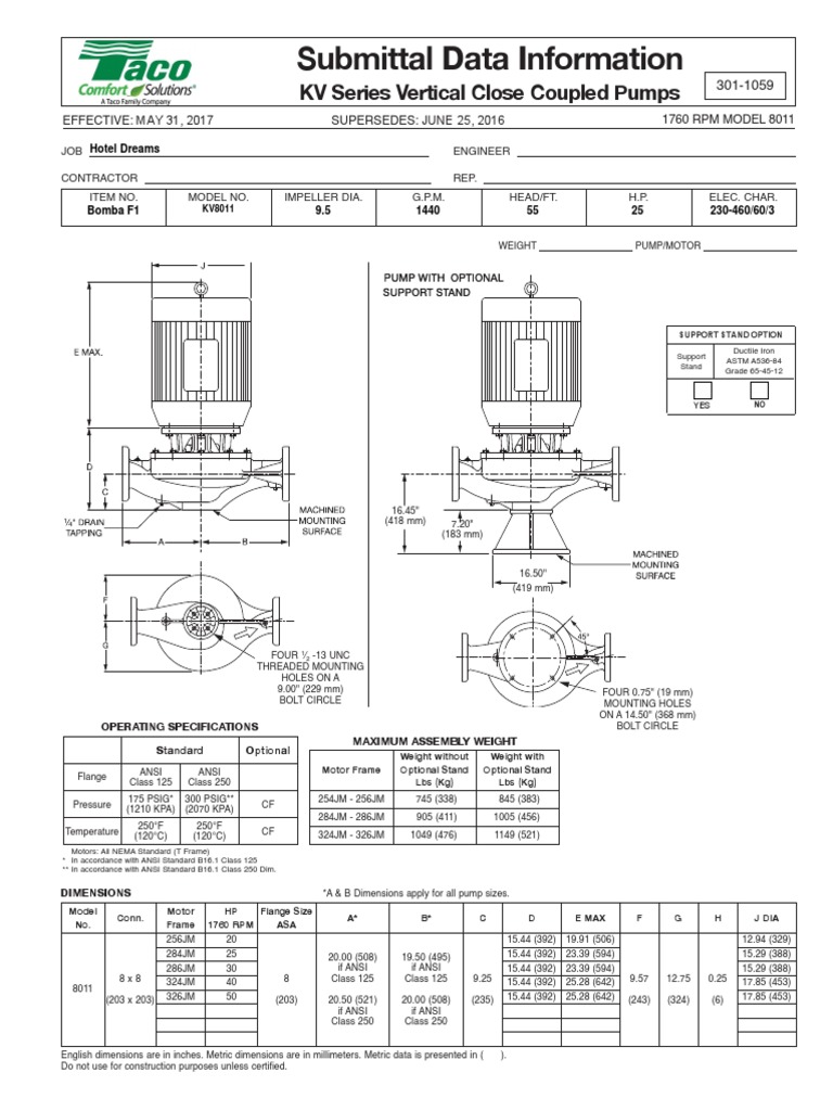 Submittal Data Information: KV Series Vertical Close Coupled Pumps | PDF | Gas Technologies ...