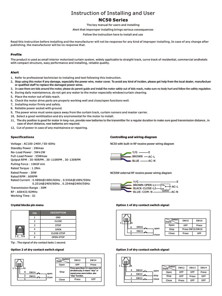 Instruction of Installing and User: NC50 Series | PDF | Curtain | Switch