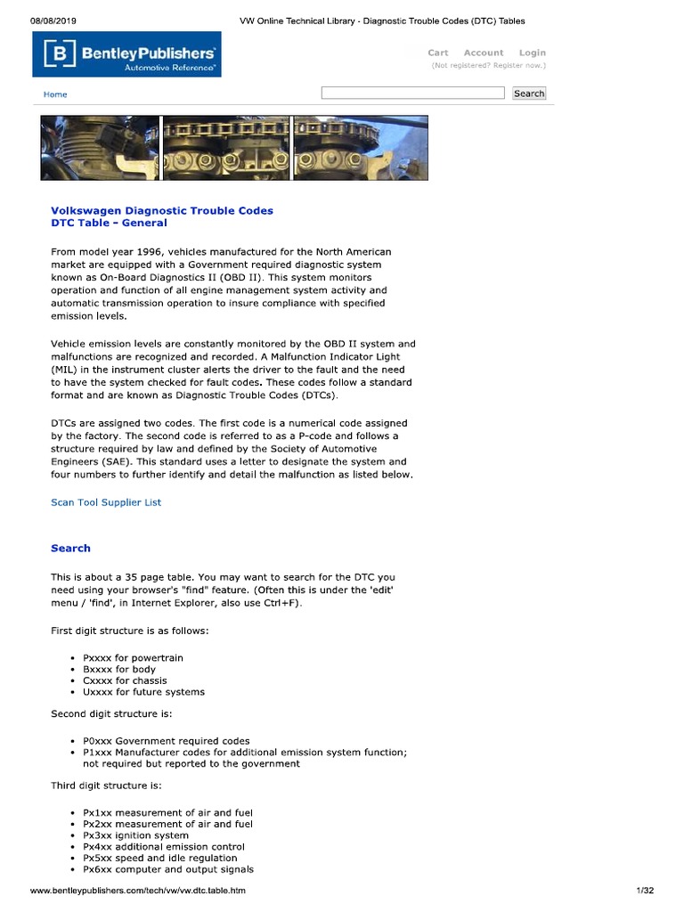 VW Online Technical Library - Diagnostic Trouble Codes (DTC) Tables | PDF