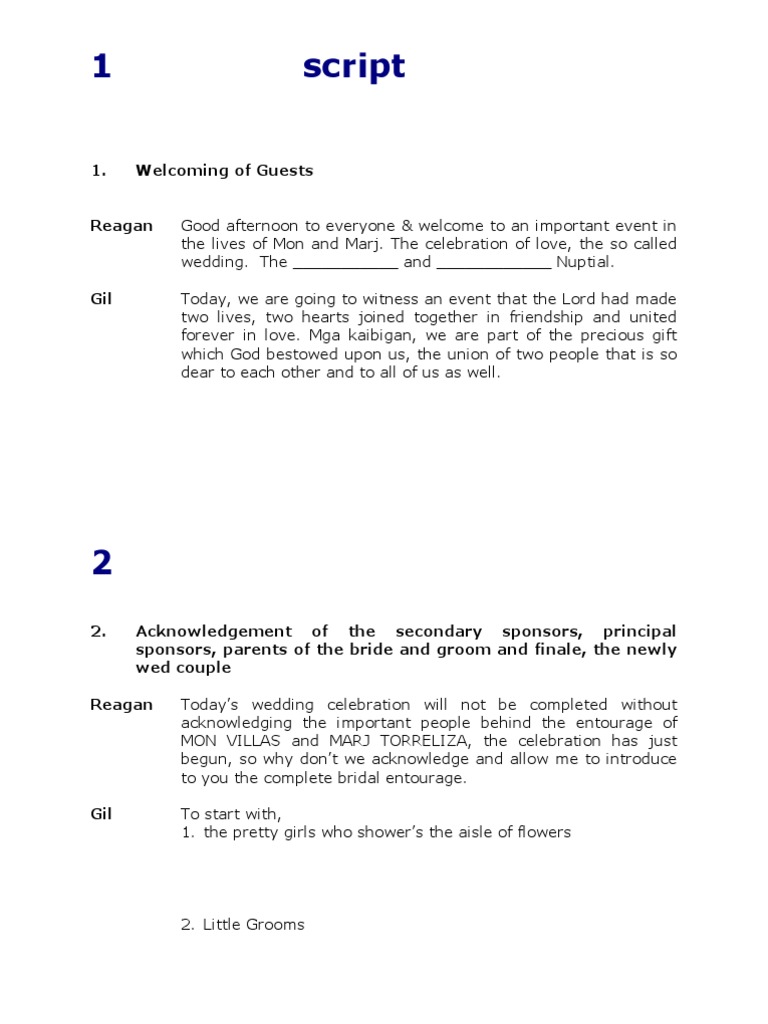 1 Script: 1. Welcoming of Guests Reagan | PDF | Wedding | Social ...