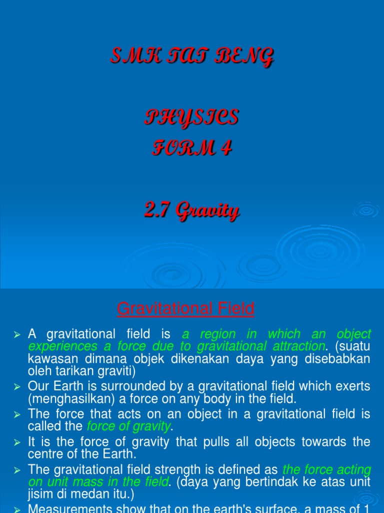 SMK Tat Beng Physics Form 4 2.7 Gravity | PDF | Weight | Gravity