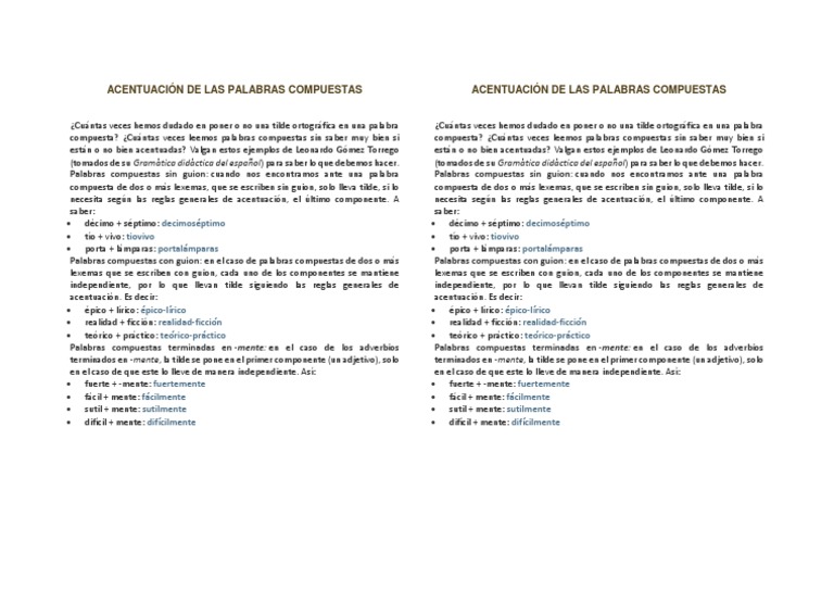 Acentuación de Las Palabras Compuestas | PDF | Adverbio | Tipología ...