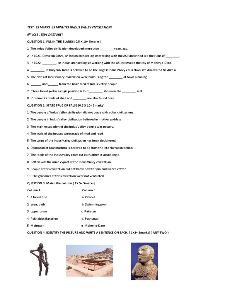 Test Ivc History CLASS 6 | PDF | South Asia | Archaeology