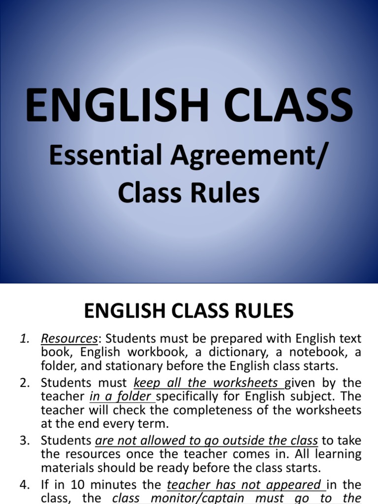 English Class: Essential Agreement/ Class Rules | PDF | Homework ...