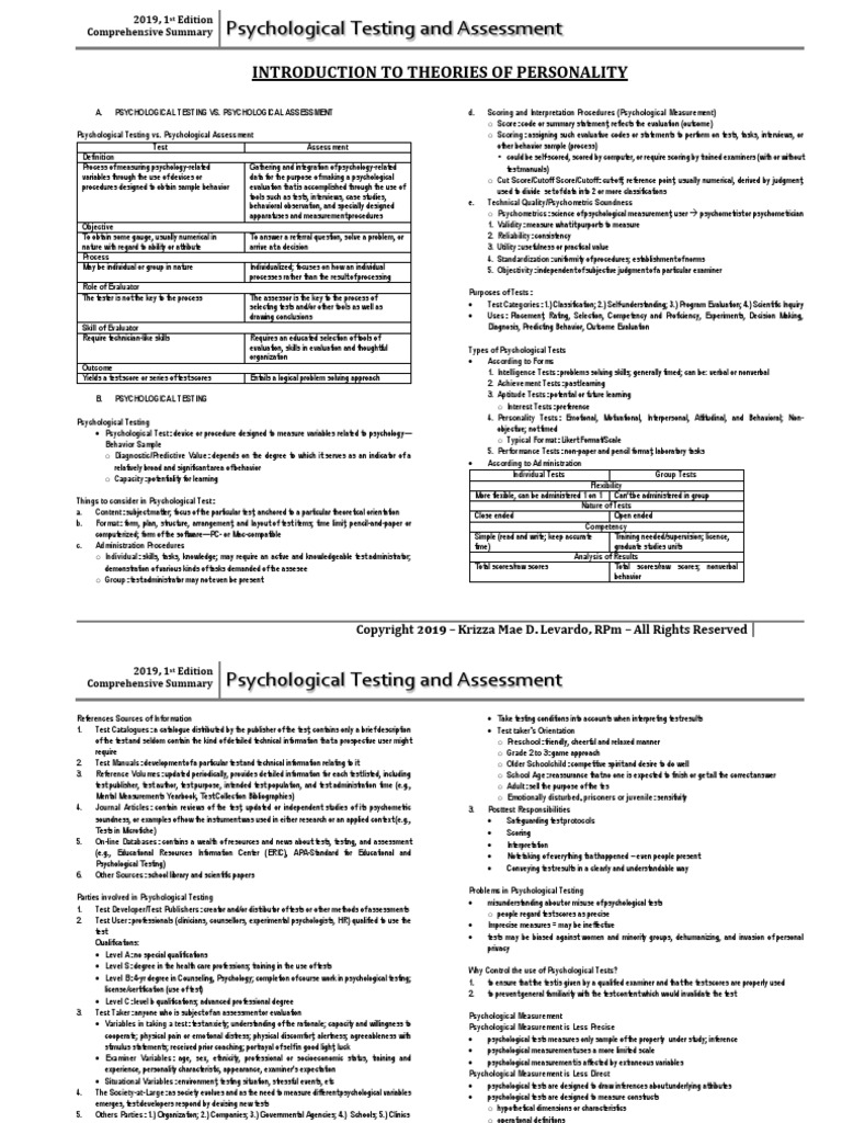 Psychological Testing and Assessment: Introduction To Theories Of ...