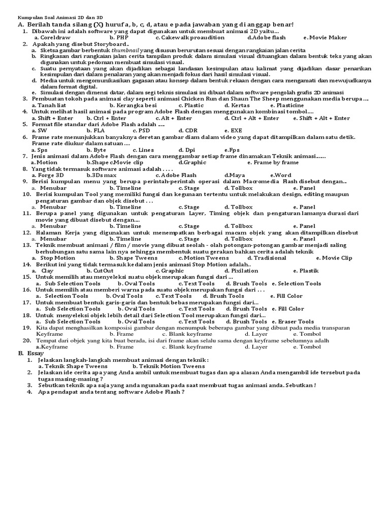 Soal Animasi 2D & 3D XI (MM) | PDF