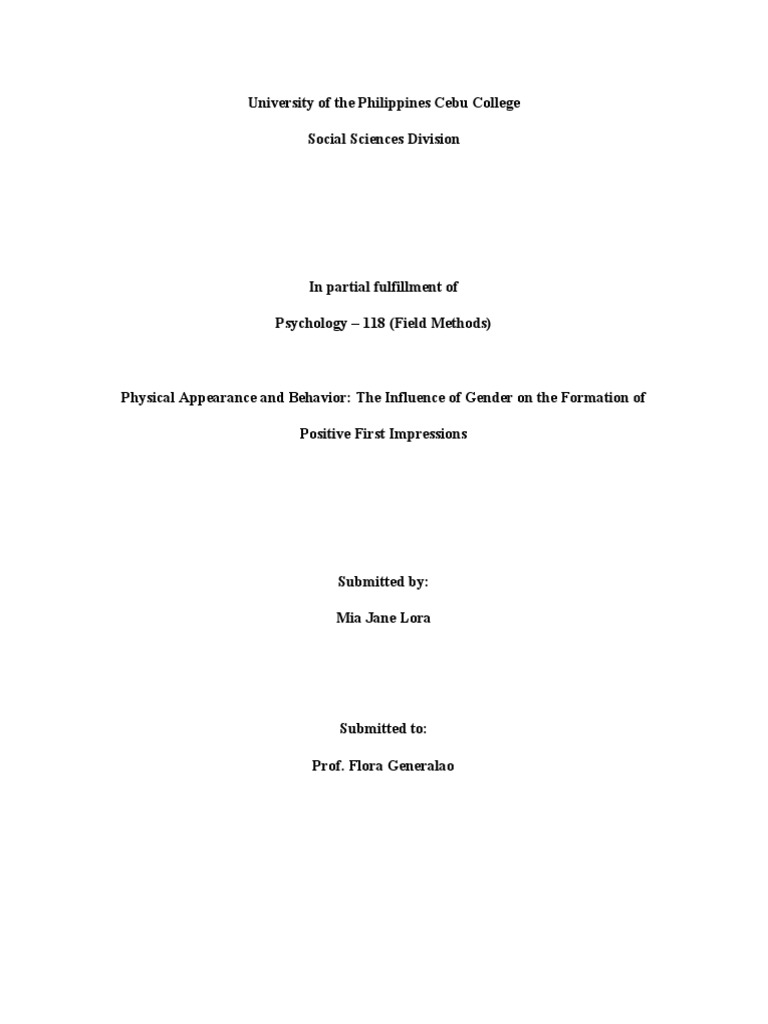 The Influence of Gender on the Formation of Positive First Impressions ...
