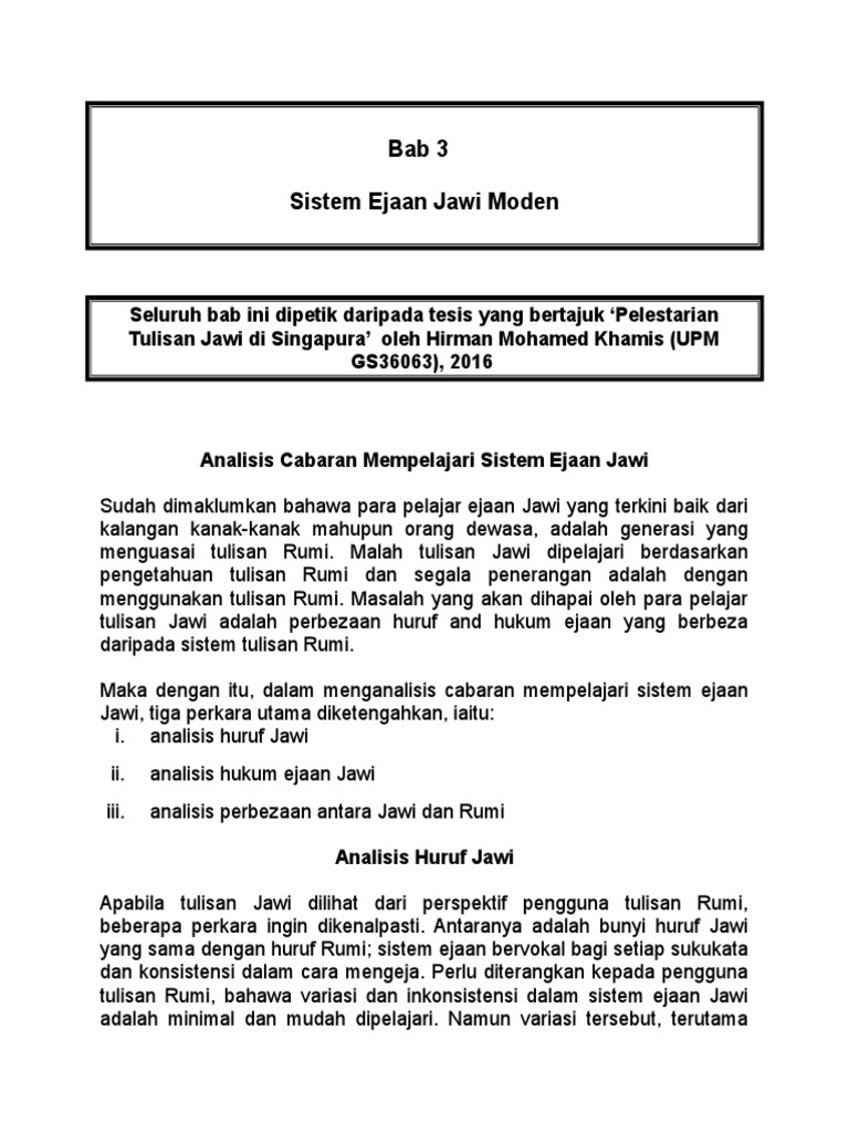 Bab 3 Sistem Ejaan Jawi Moden | PDF