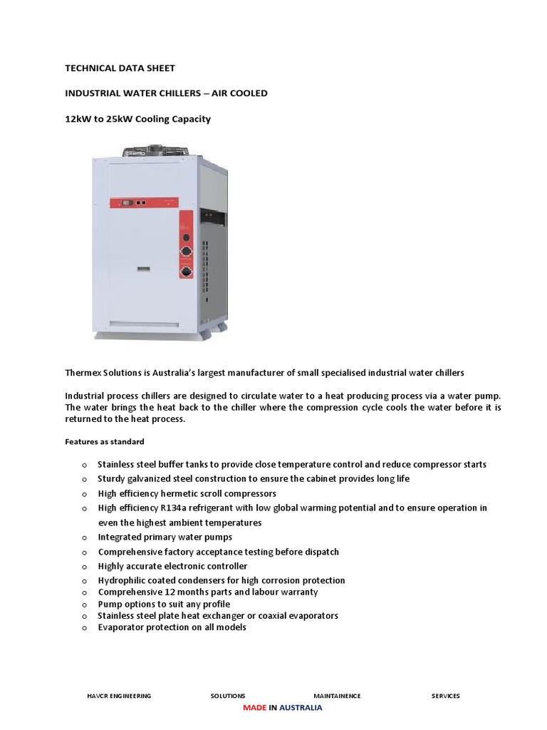 Technical Data Sheet Industrial Water Chillers - Air Cooled 12kW To ...