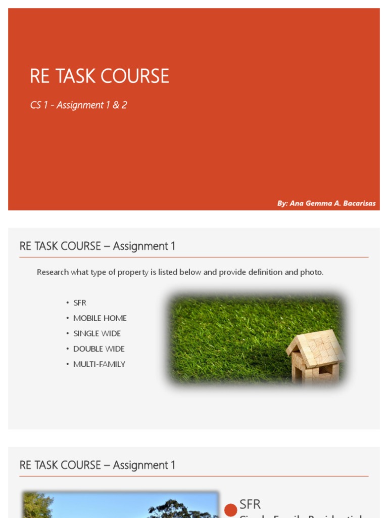 Re Task Course: CS 1 - Assignment 1 & 2 | PDF | Mobile Home | Home & Garden