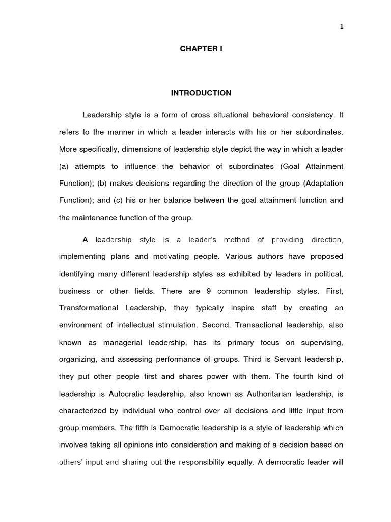 Leadership Styles Chapter 1-5 | PDF | Transformational Leadership ...