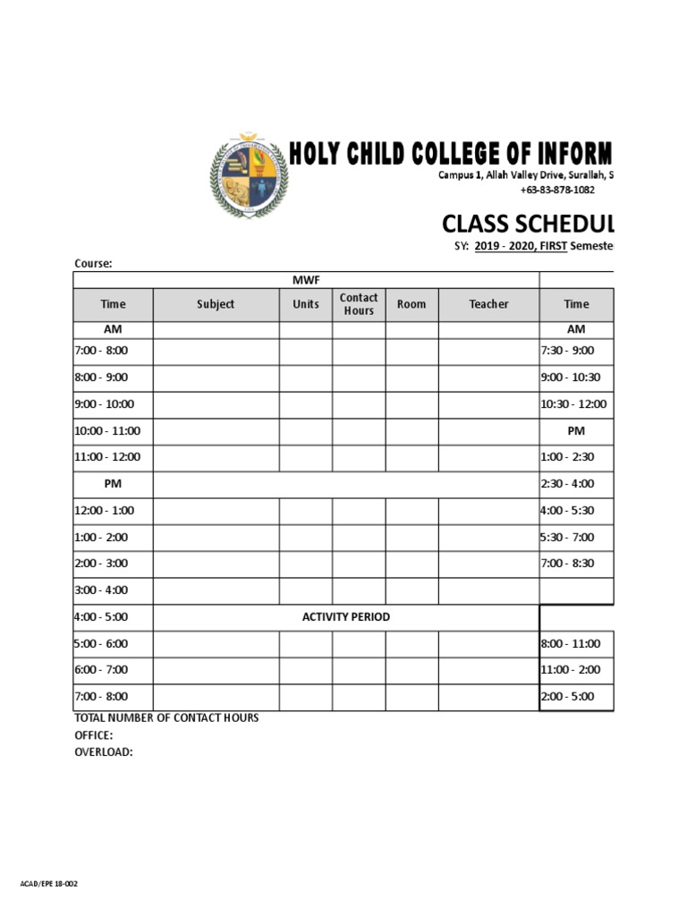 Class Schedule: MWF TTH | PDF