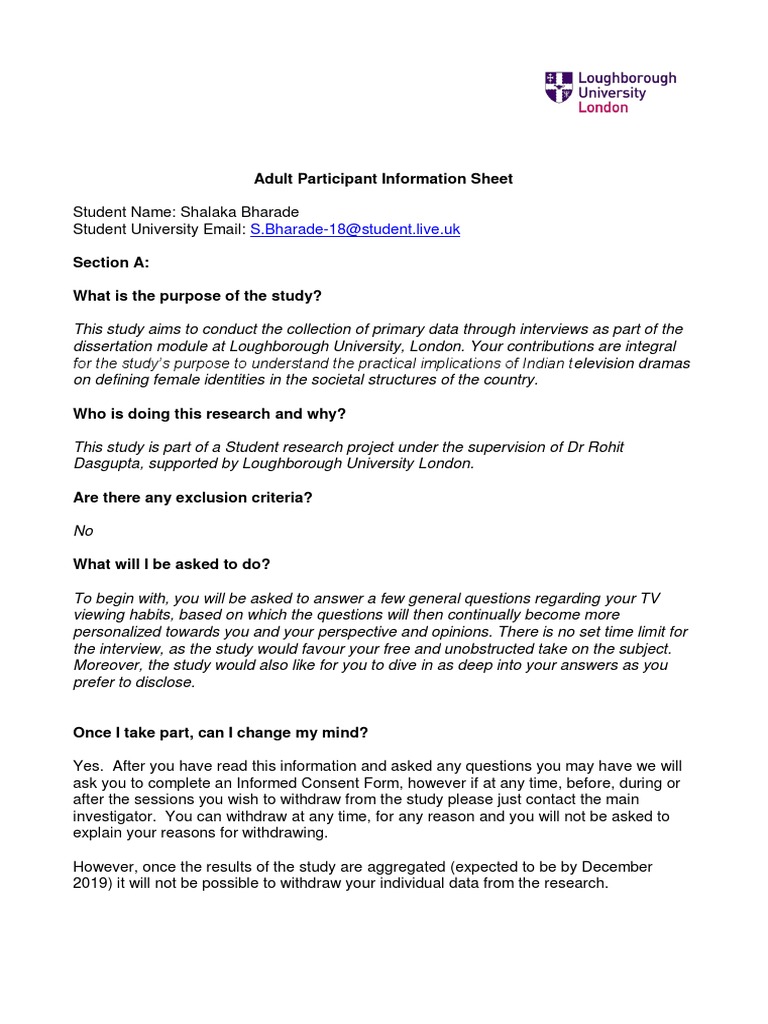 Participant Info Sheet - English | PDF | Psychology
