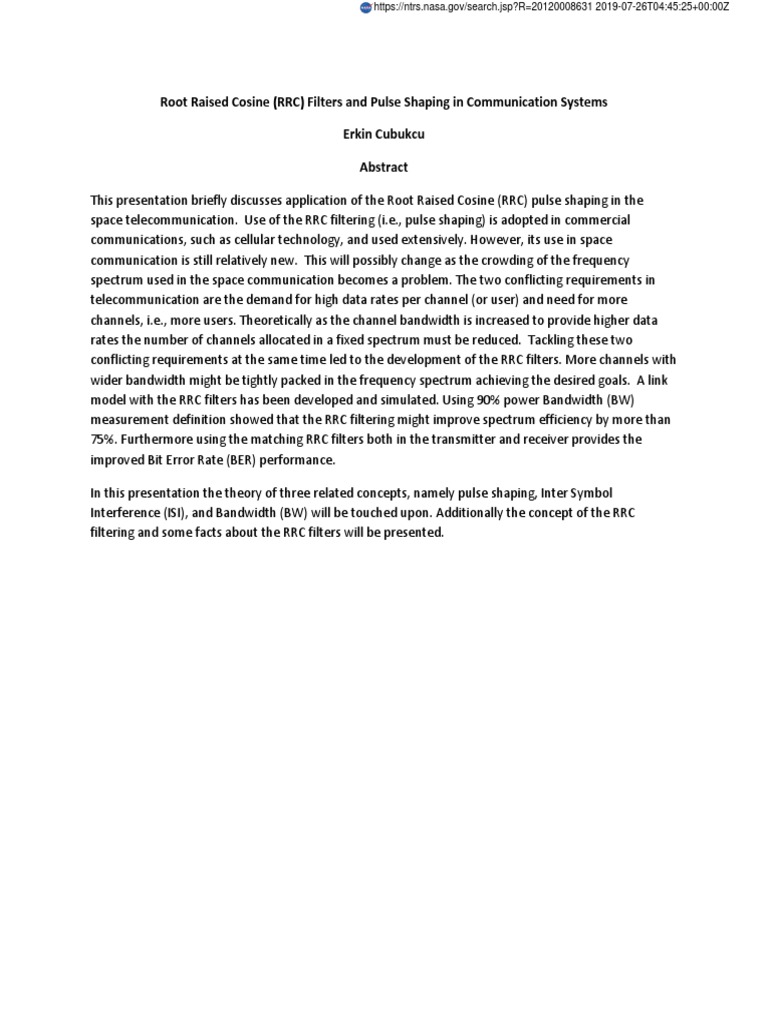 RRC Filter | PDF | Bandwidth (Signal Processing) | Low Pass Filter
