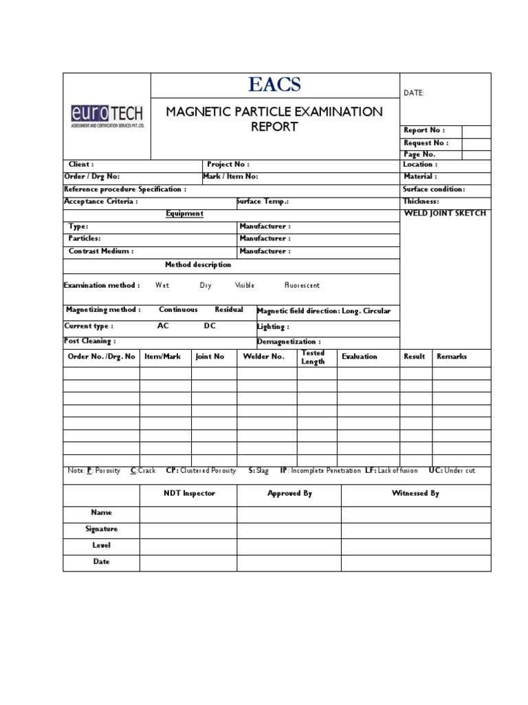Magnetic Particle Examination: Date | PDF