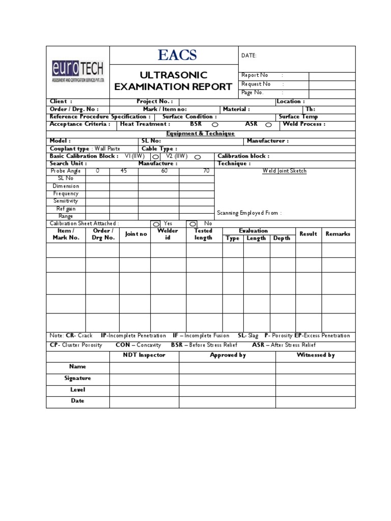 Ultrasonic Examination Report | PDF