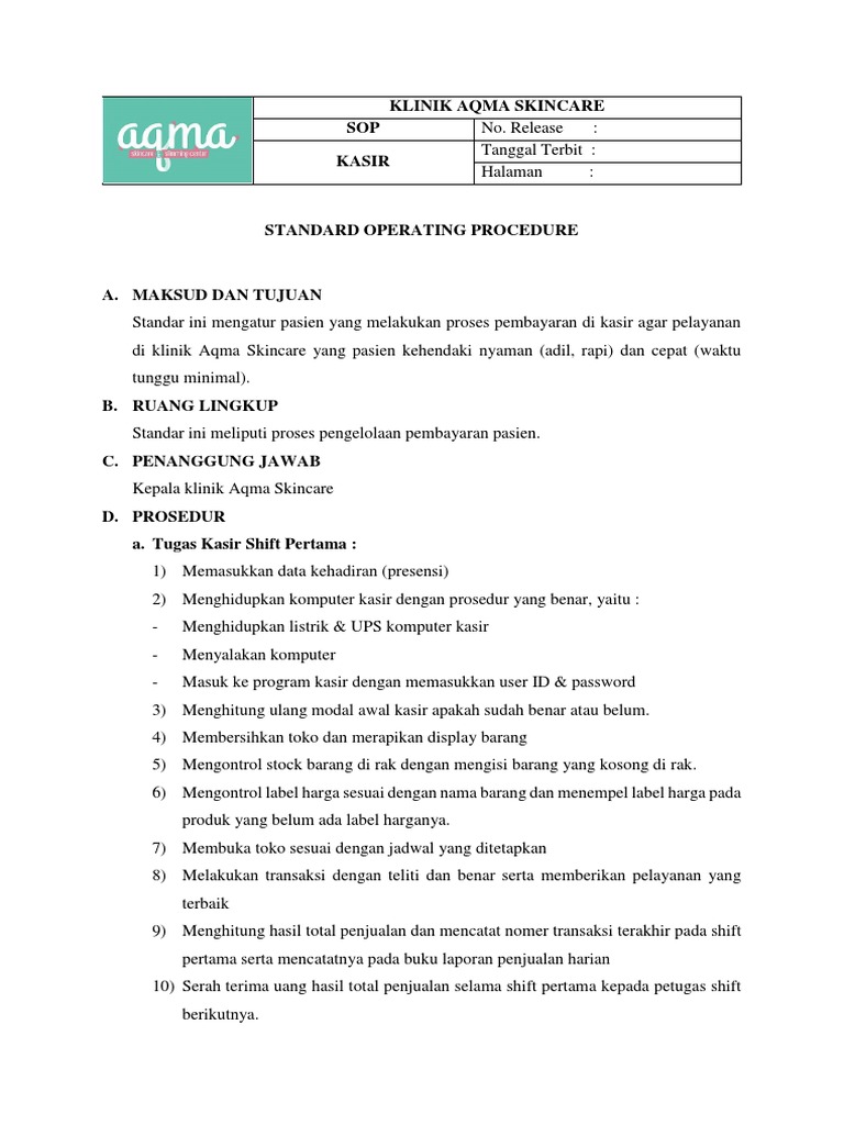 Sop Kasir | PDF