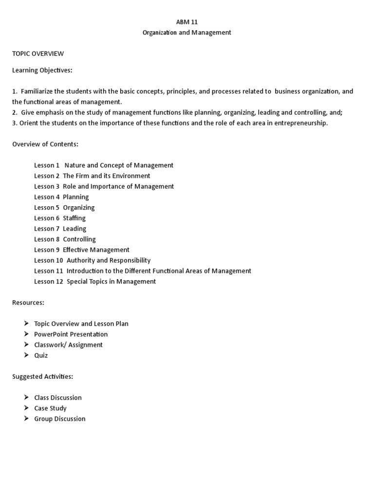 Abm 11 Lesson Overview | PDF | Education Theory | Teaching