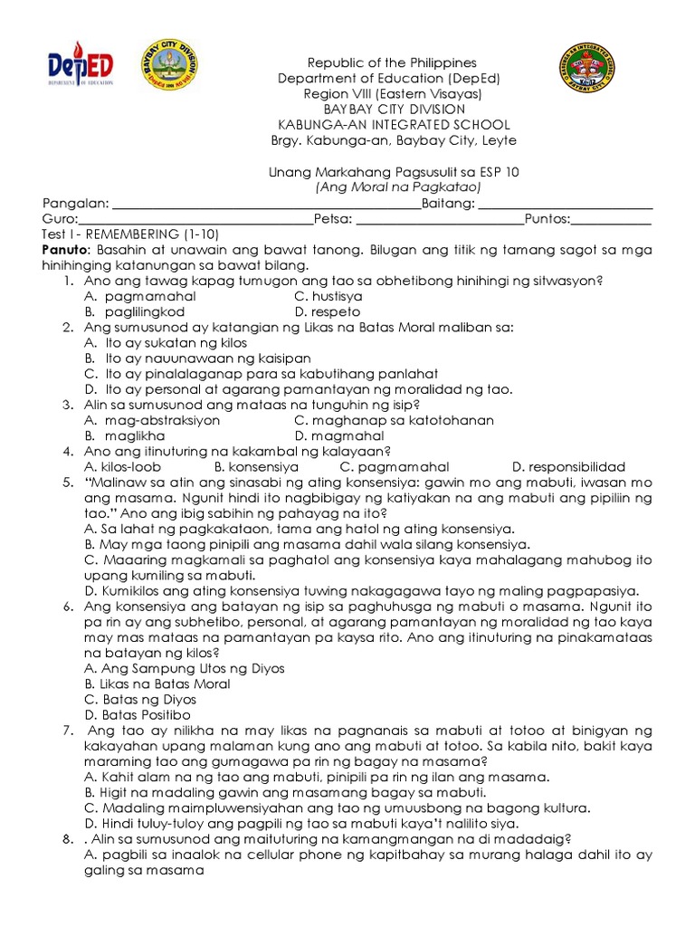 1st Quarter TQ ESP 10 | PDF