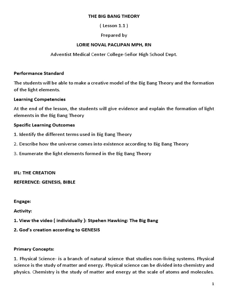 THE BIG BANG THEORY - Lesson1.1 | PDF | Stars | Big Bang