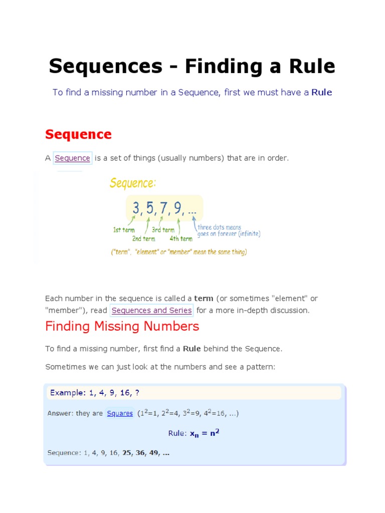 Sequences - Finding A Rule: Sequence | PDF | Sequence | Bracket
