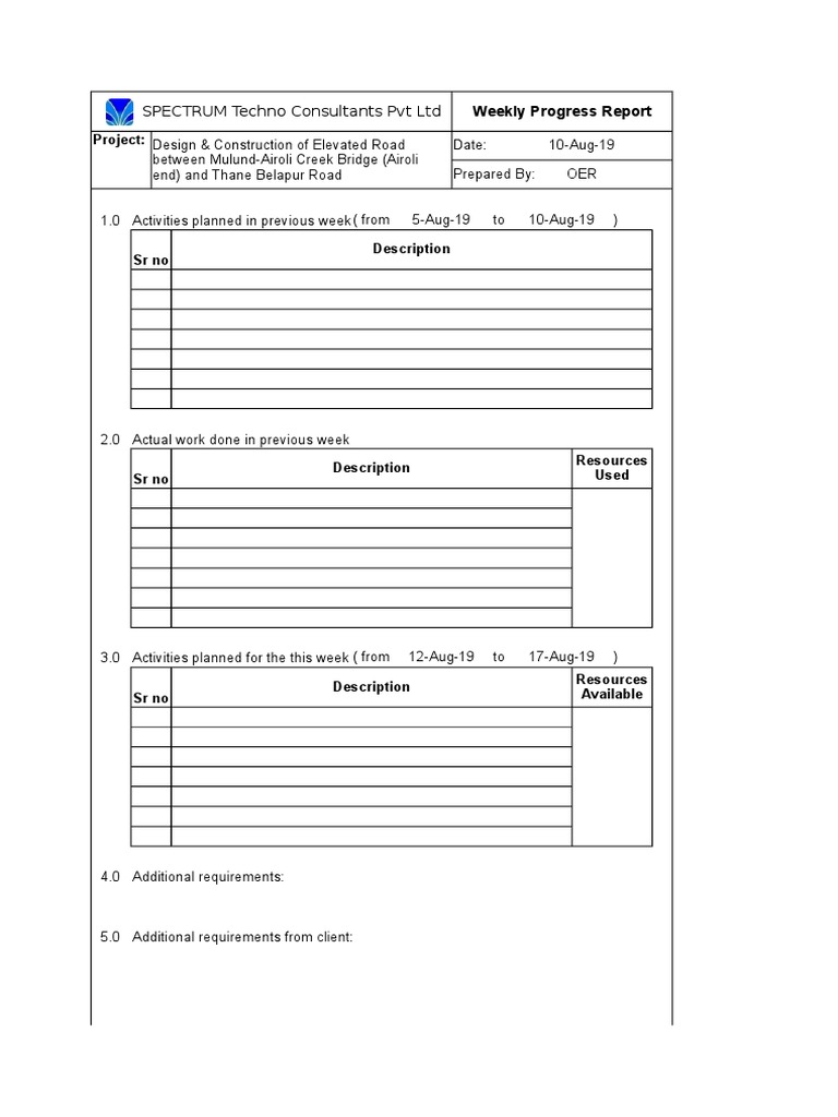 Weekly Progress Report Format | PDF