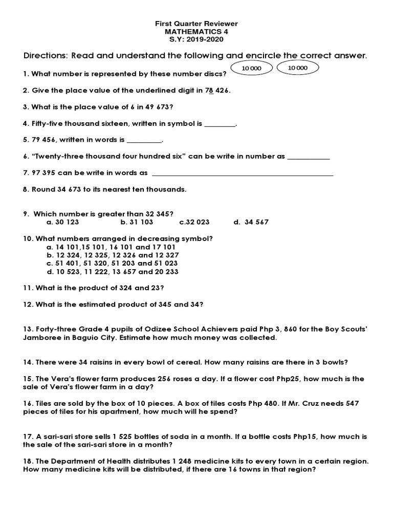Directions: Read and Understand The Following and Encircle The Correct ...