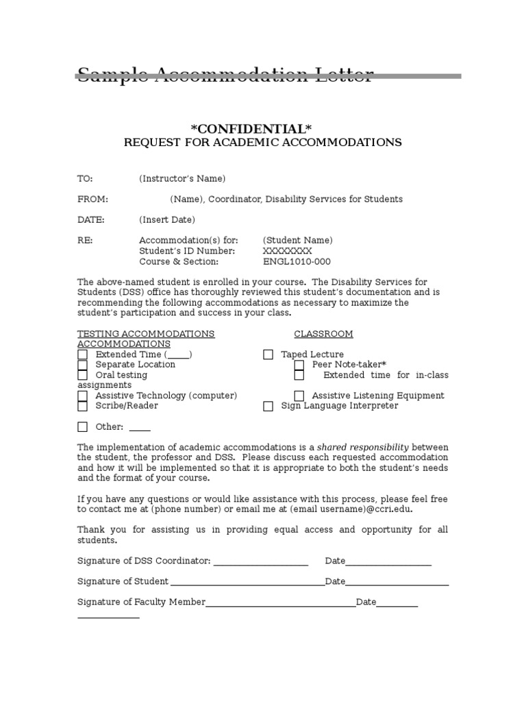 Sample Accommodation Letter | PDF