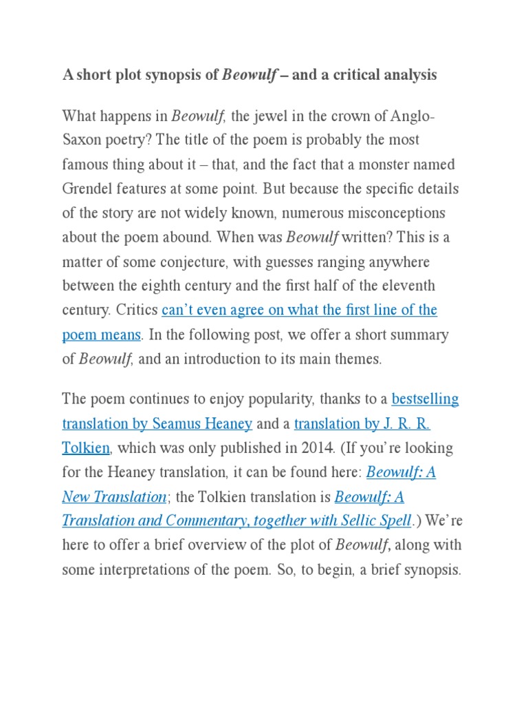 Beowulf Summary | PDF | Beowulf | Poetry