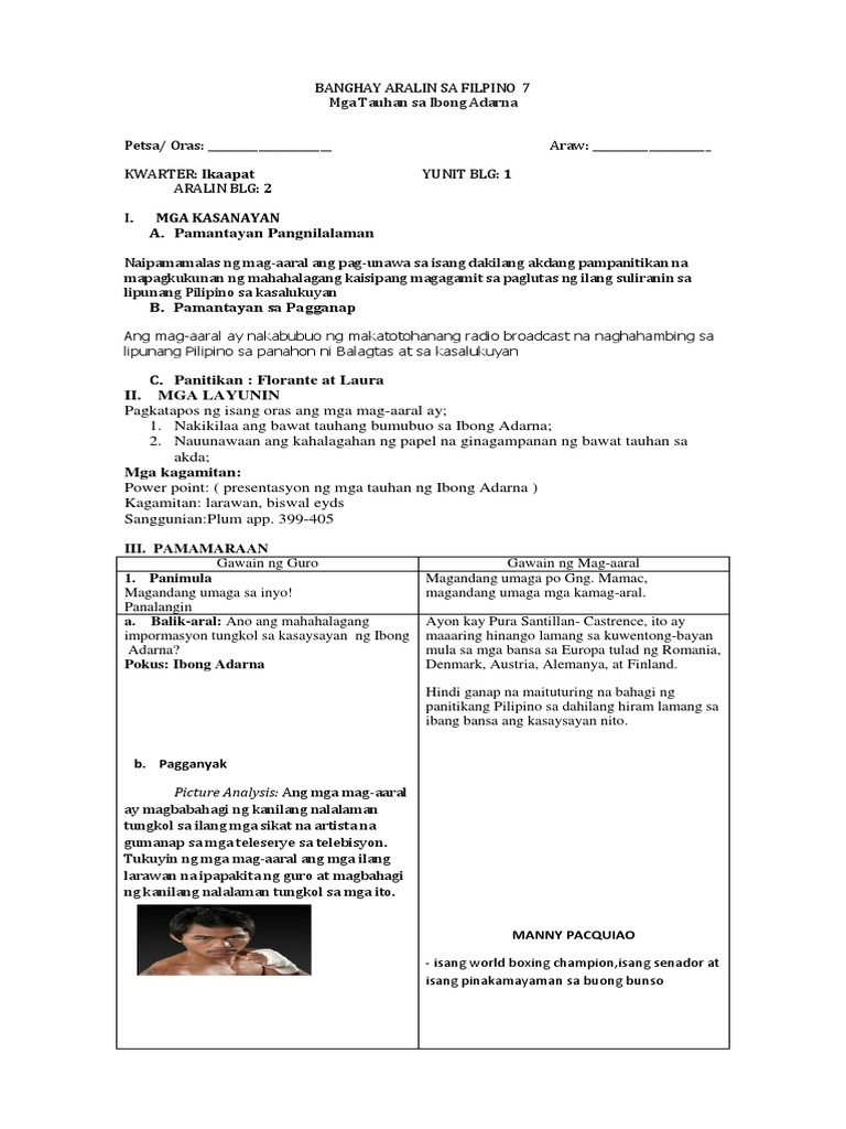 Banghay Aralin Sa Filipino 7 4rth Quarter | PDF