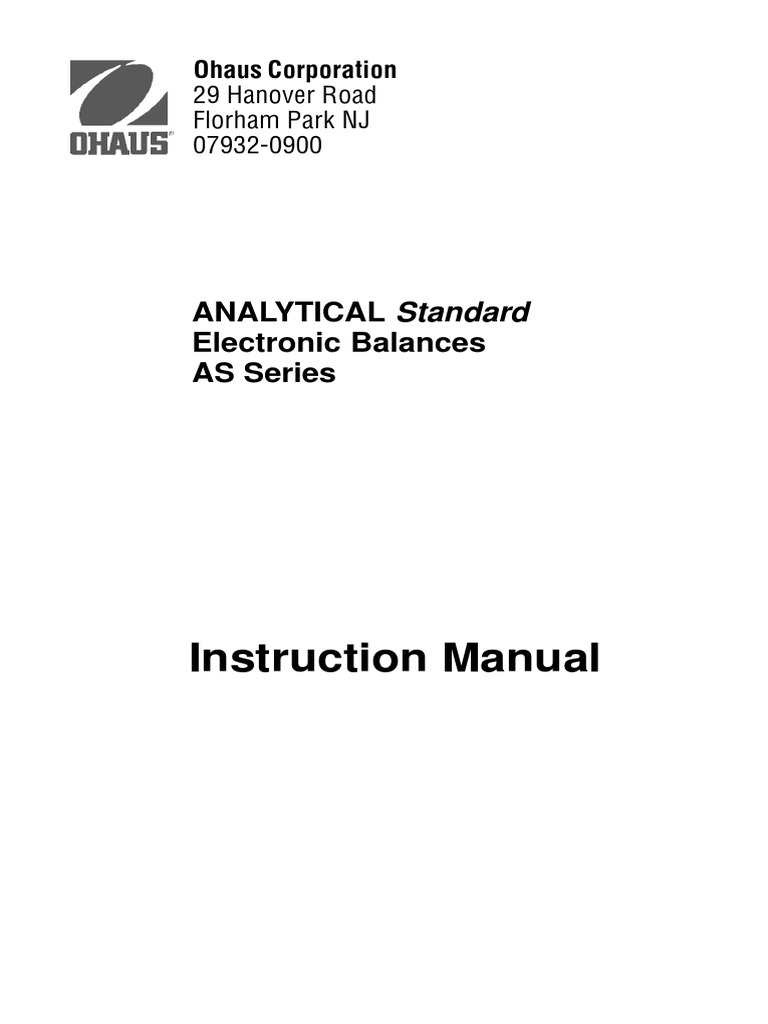 Instruction Manual: Analytical Standard Electronic Balances AS Series ...
