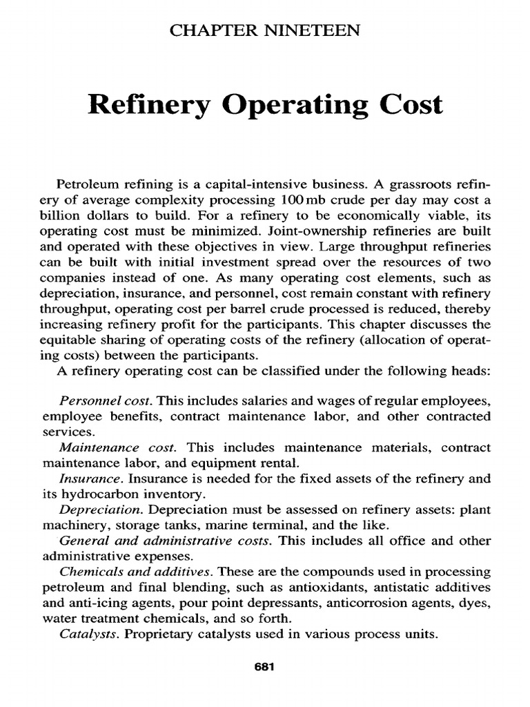 Refinery Operating Cost: Chapter Nineteen | PDF | Oil Refinery | Petroleum