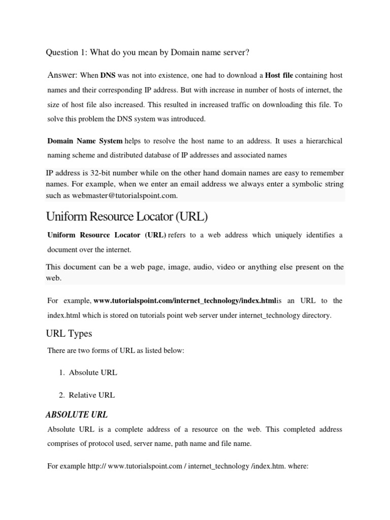Uniform Resource Locator (URL) : Question 1: What Do You Mean by Domain ...