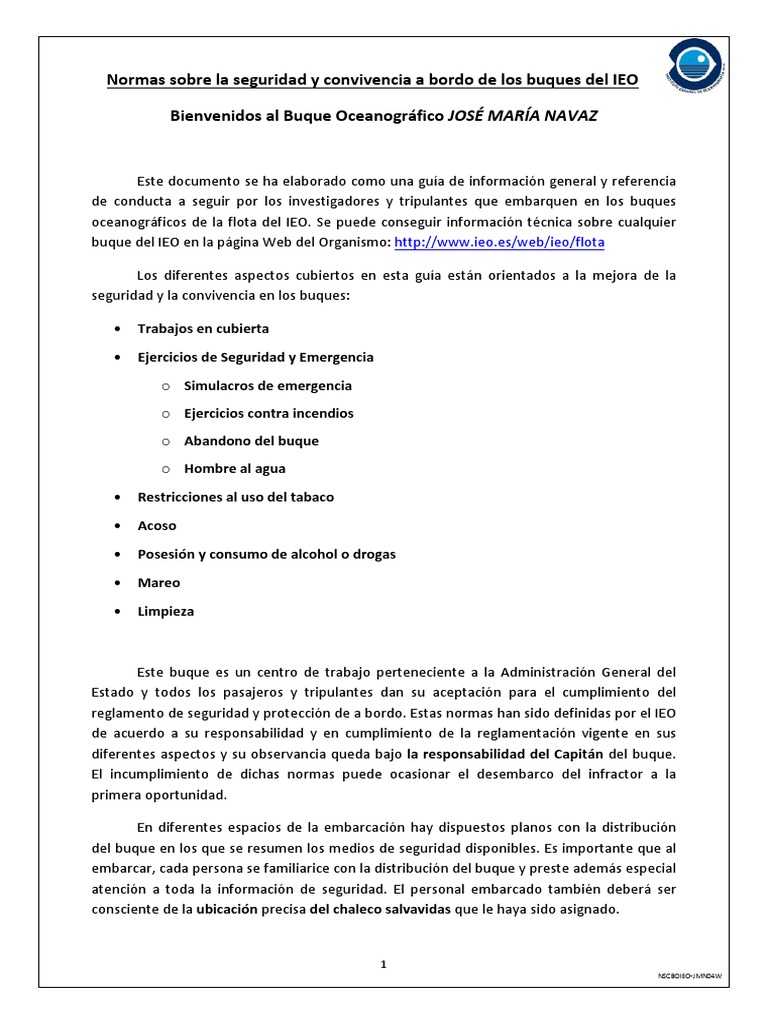 Normas Sobre La Seguridad y Convivencia A Bordo de Los Buques Del IEO ...