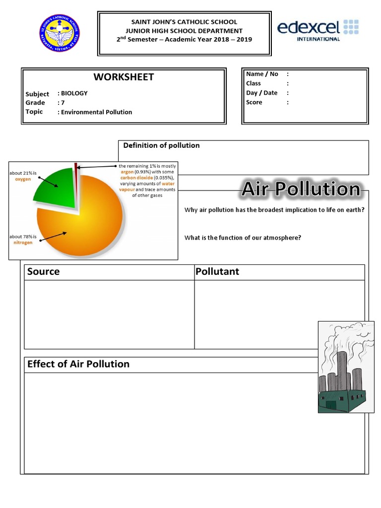 Worksheet: Definition of Pollution | PDF