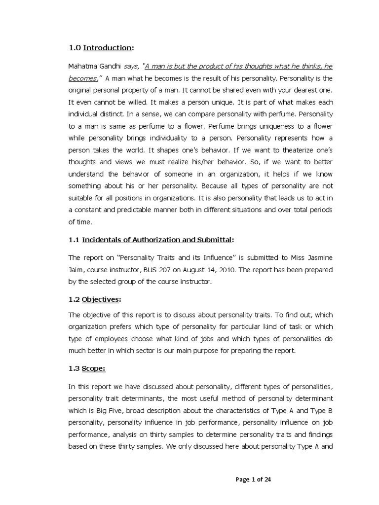 Report On Personality Traits | PDF | Extraversion And Introversion ...