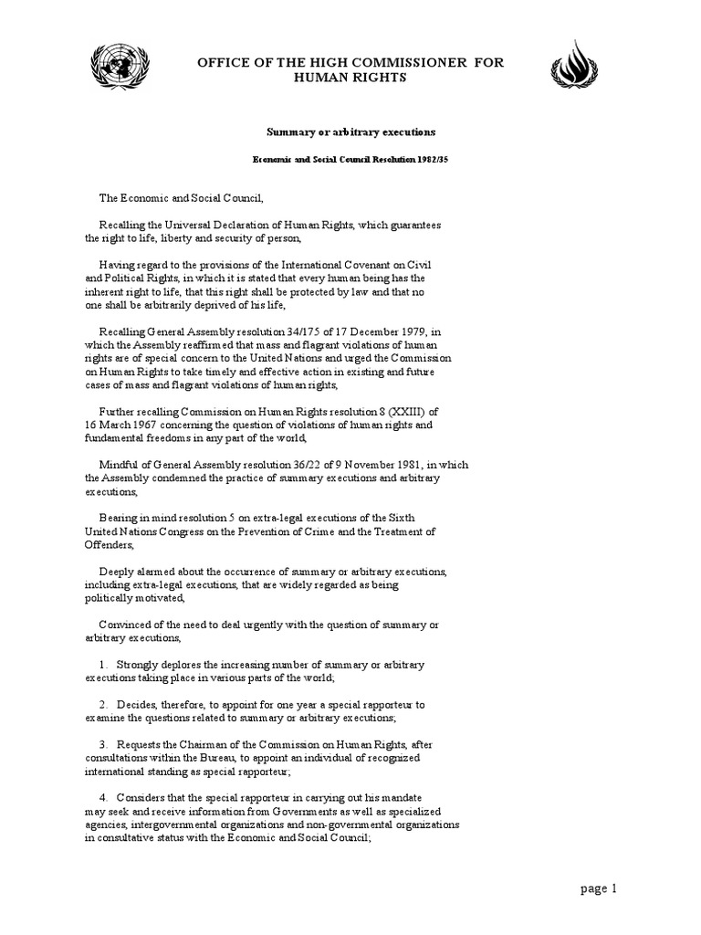 Office of The High Commissioner For Human Rights: Summary or Arbitrary ...
