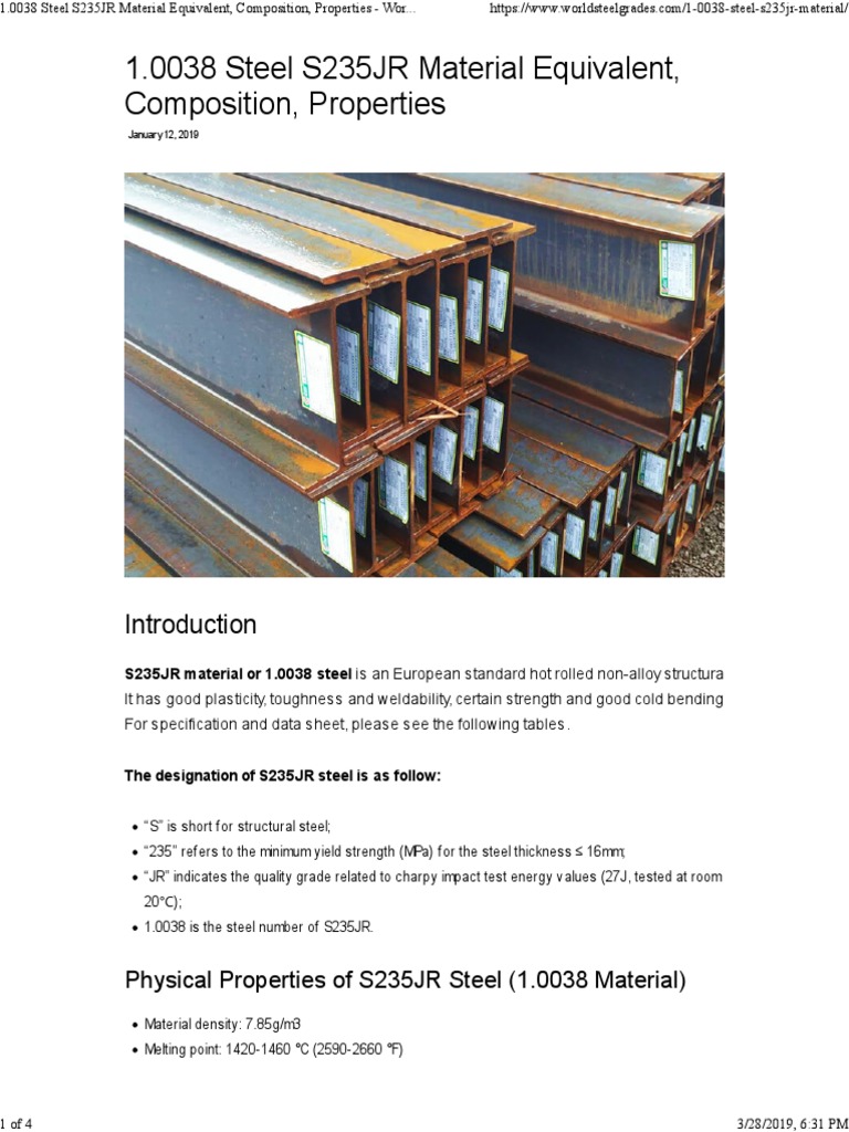 1.0038 Steel S235JR Material Equivalent, Composition, Properties ...