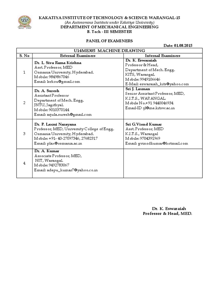 Machine Drawing Panel of Examiners | PDF